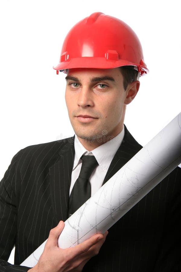 Architect in Red Safety Hat Stock Image - Image of businessman ...