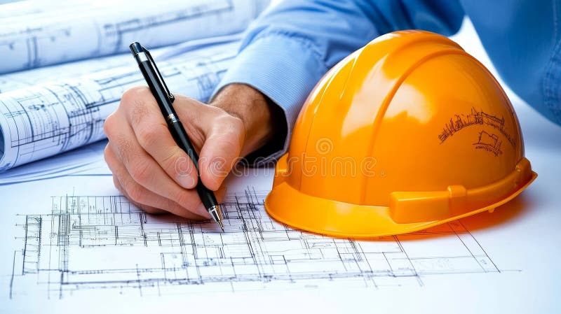 Architect Reviewing Blueprints Meticulous Planning and Design Expertise ...