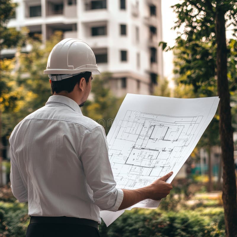 Architect Reviewing Blueprints Outdoors Stock Illustration ...