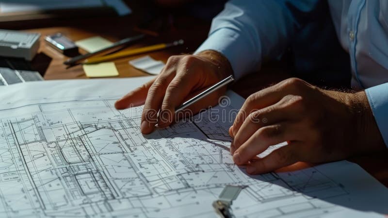 Architect Reviewing Construction Blueprints.AI Generated Image Stock ...