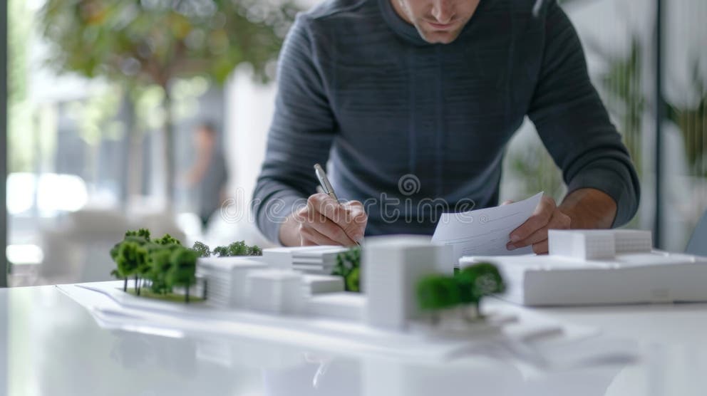 Architect Reviewing a Scale Model.AI Generated Image Stock Image ...