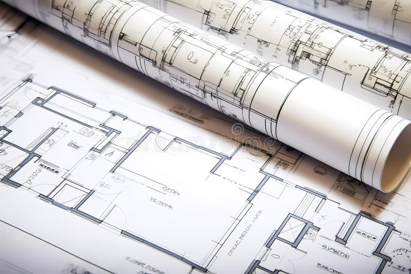 Architect Rolls and Architectural Plans. Generative Ai Background Stock ...