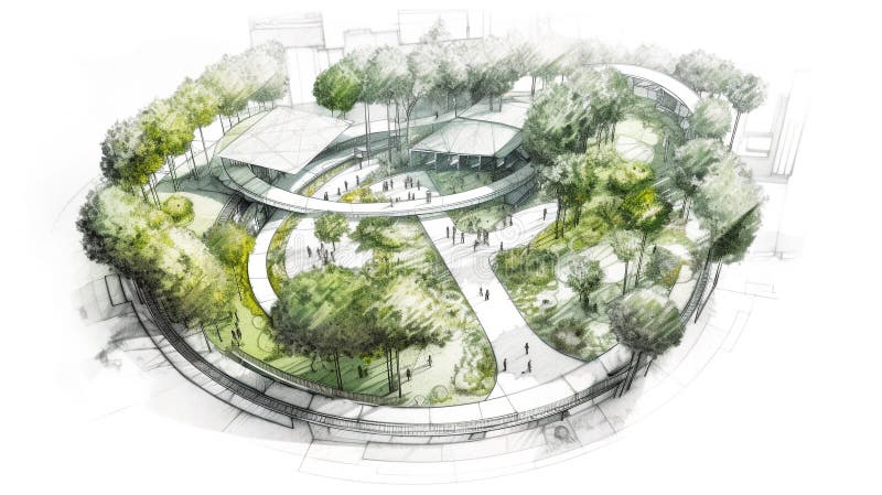 Architect S Concept Sketch Drawing of a Public Park within the Urban ... Architect S Concept Sketch Drawing of a Public Park within the Urban ...