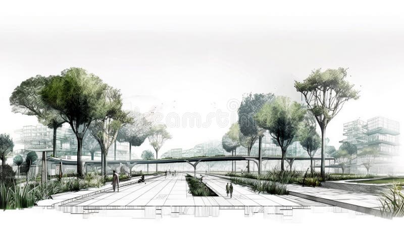 Architect S Concept Sketch Drawing of a Public Park within the Urban ... Architect S Concept Sketch Drawing of a Public Park within the Urban ...