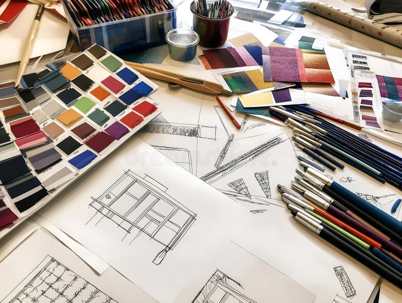 Architect S Design Process, Plans, Color Swatches, Architectural Models ...