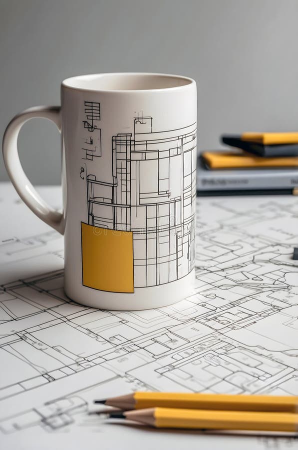 Architect S Desk with Mug, Floor Plan Design, Protractor, and Pencil ...