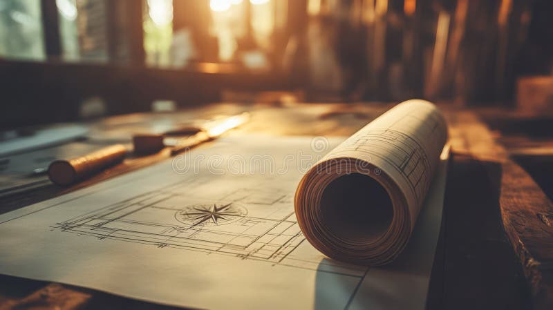 Architect S Drafting Table with Blueprint and Compass in a Minimalist ...