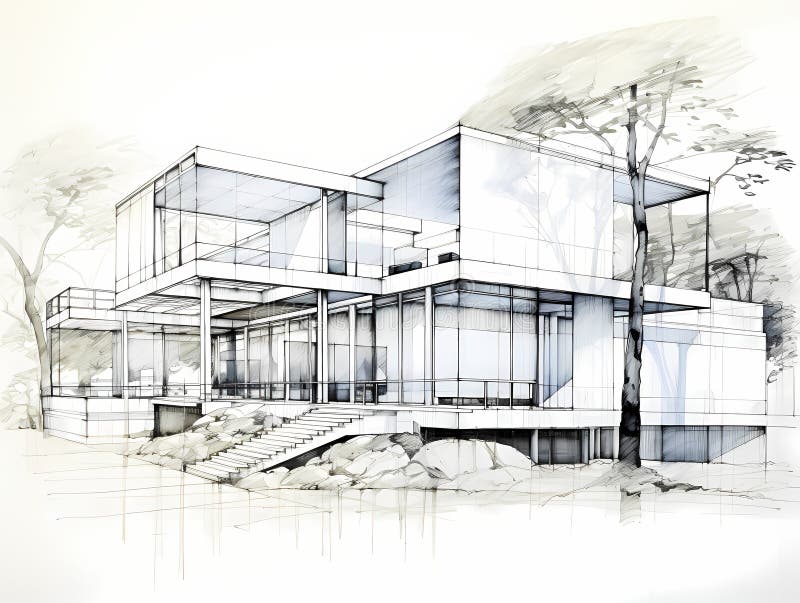 Architect S Drawing and Plans in Hand-drawn Style Stock Illustration ...