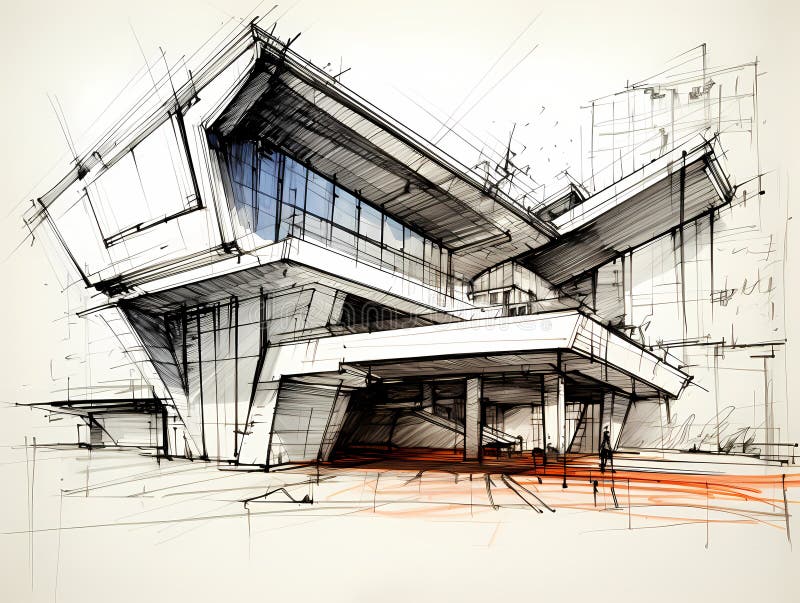 Architect S Drawing and Plans in Hand-drawn Style Stock Illustration ...