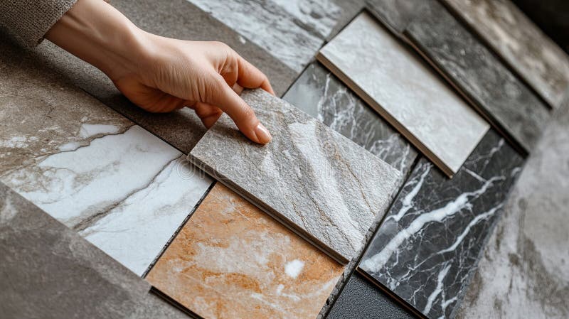 Architect S Hand Selecting a Stone Tile Sample from a Collection ...