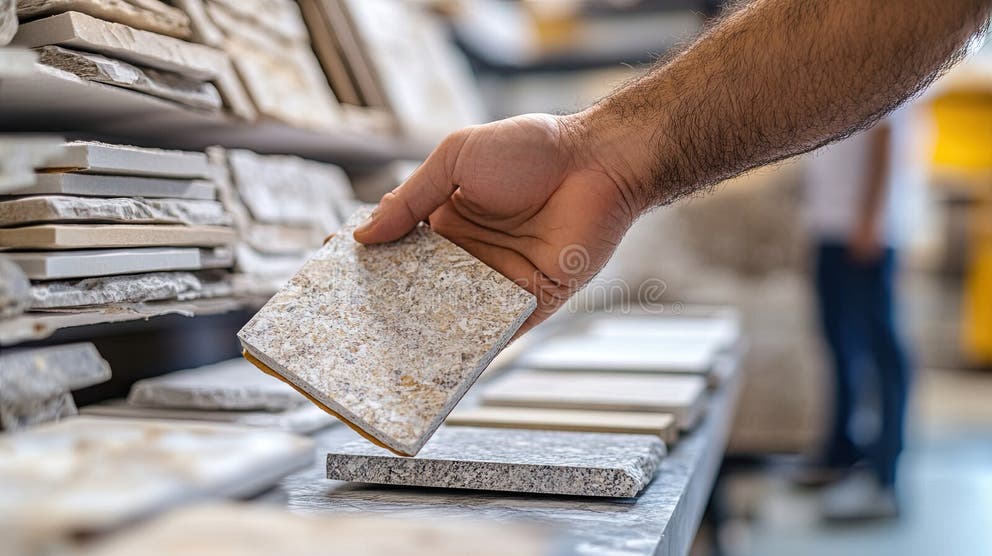 Architect S Hand Selecting a Stone Tile Sample from a Collection ...