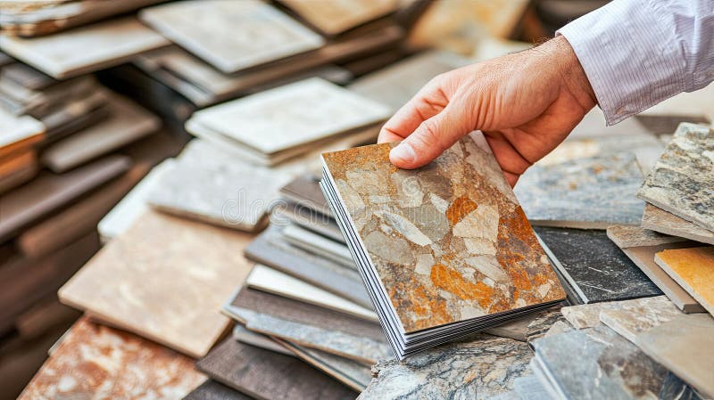 Architect S Hand Selecting a Stone Tile Sample from a Collection ...