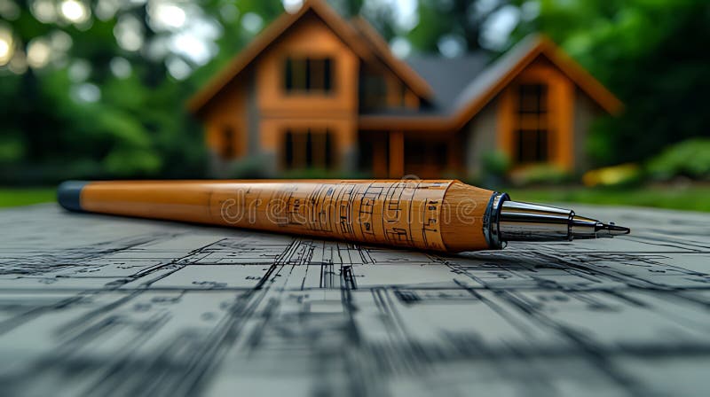 Architect S Pen on House Plans, New Home Background Stock Illustration ...