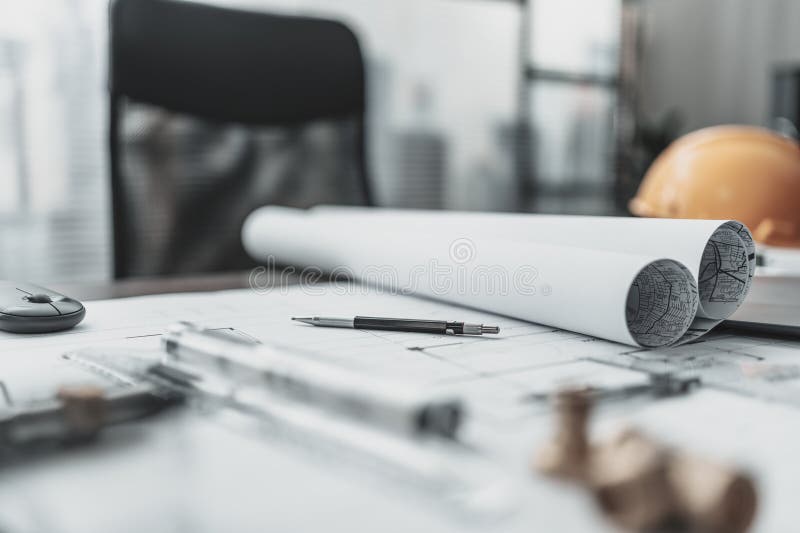 Architect S Pencil on House Blueprint. Architect, Engineer Plan Concept ...