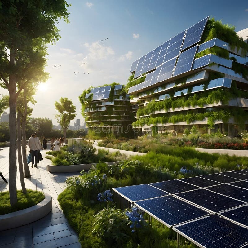Sustainable Modern Building Solar Panels Vertical Green Walls Eco ...