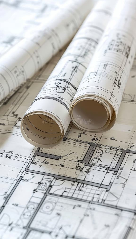 Architect S Rolled Blueprint Technical Project Drawing for Detailed ...