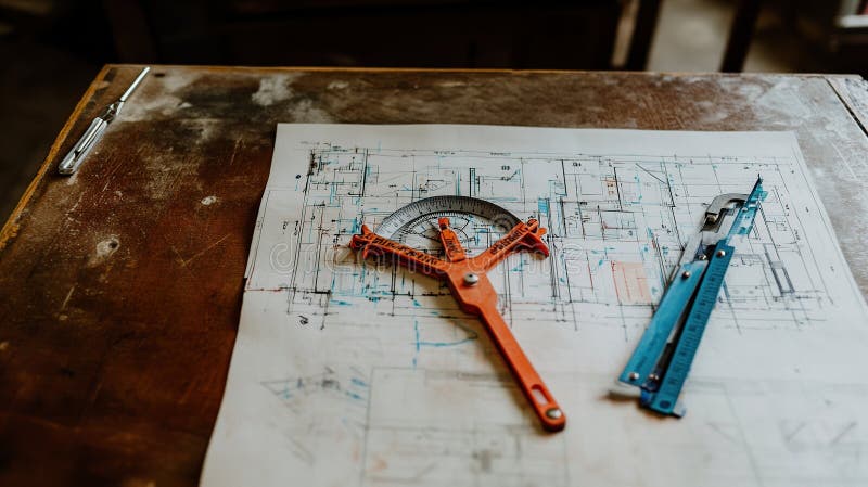 Architect S Tools on Blueprints, Workshop Background Stock Photo ...