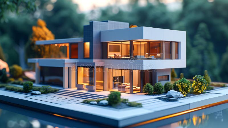 Architect S Vision: Realistic Modern House Model on Architectural Plan ...