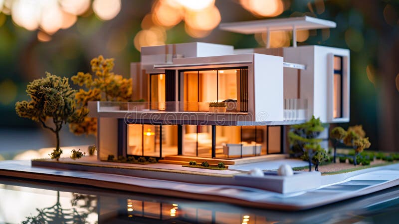 Architect S Vision: Realistic Modern House Model on Architectural Plan ...