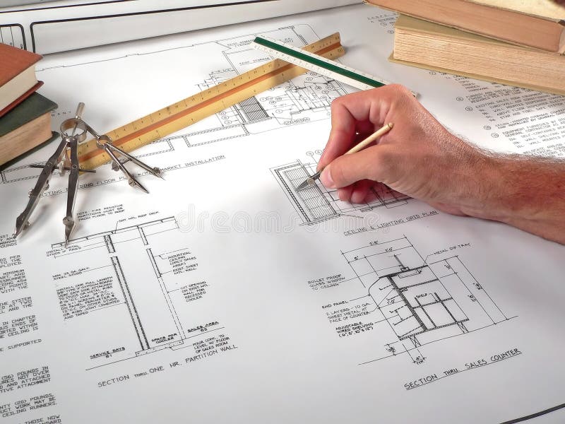 Architect S Workspace, Tools, and Blueprints Stock Photo - Image of ...