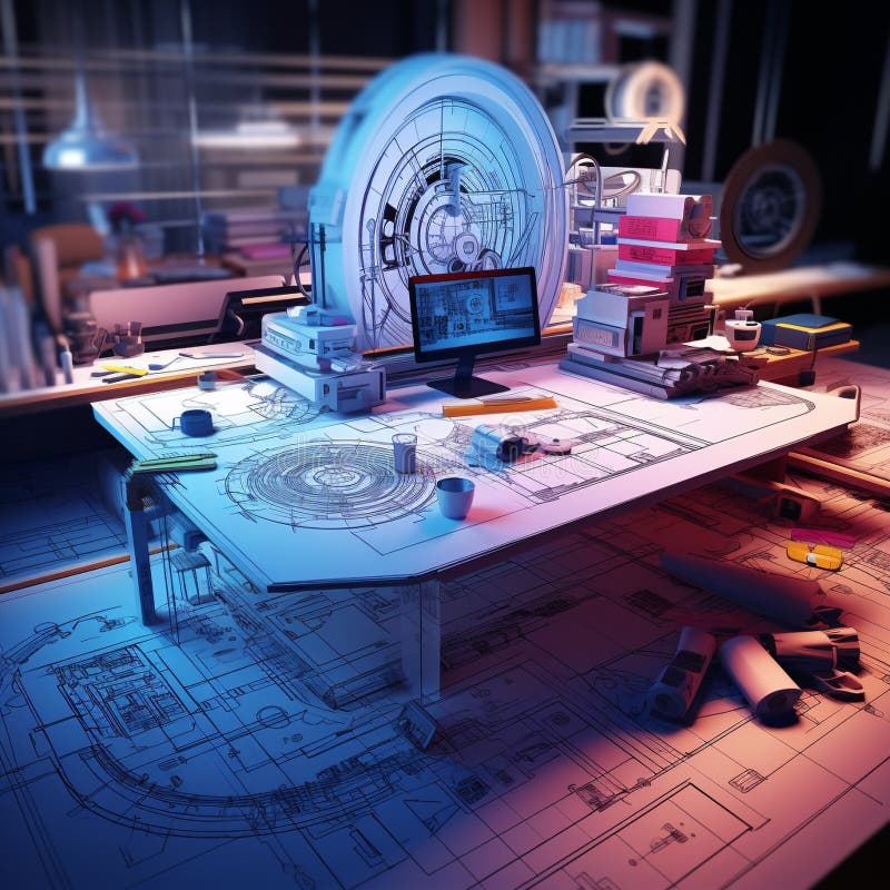 Architect S Workstation with Futuristic Design Stock Photo - Image of ...