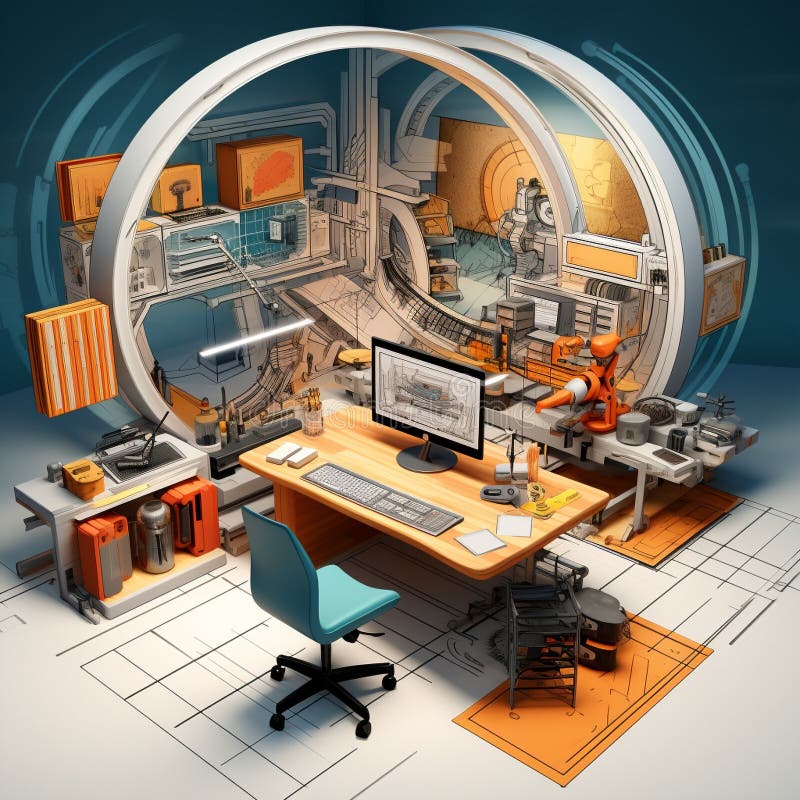 Architect S Workstation with Futuristic Design Stock Image - Image of ...