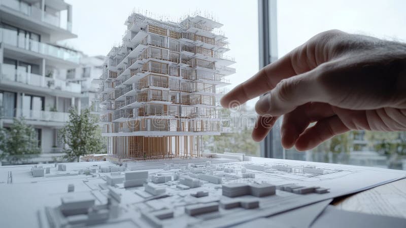 Architect Scrutinizing a Detailed Blueprint Planning Document Stock ...