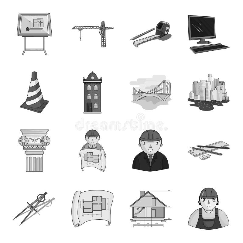 Architect Set Icons in Cartoon Style. Big Collection of Architect ...