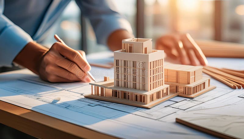 An Architect Sketches an Architectural Model on Blueprints. Generative ...