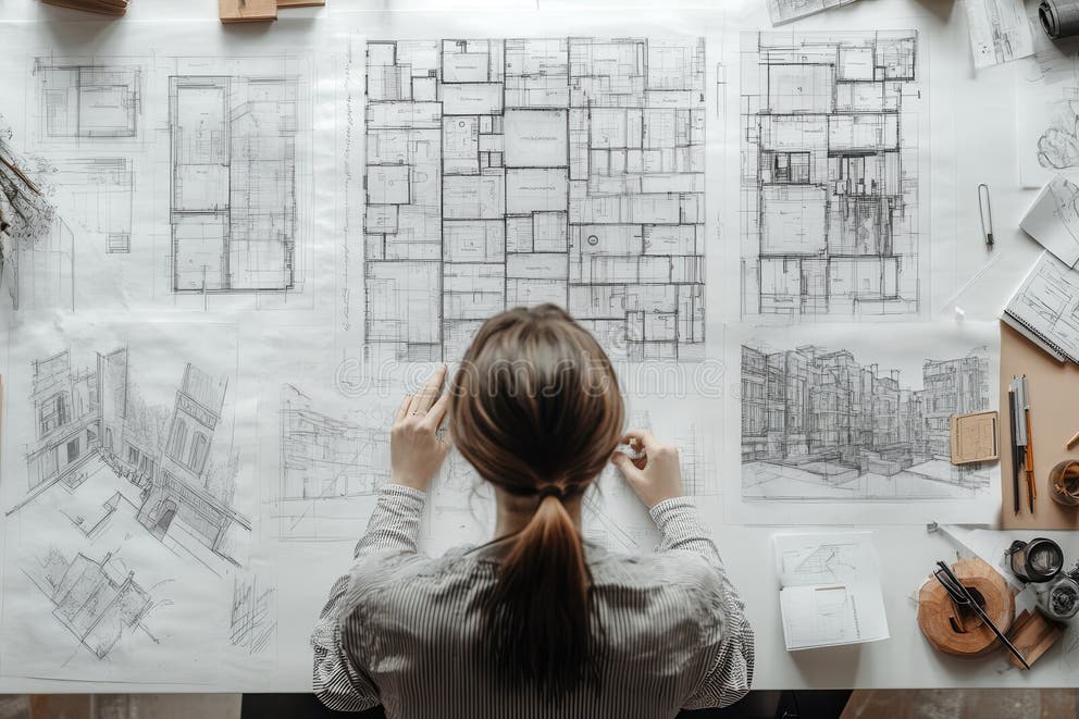 Architectural Design Process Studio Workspace Sketching Techniques Creative Environment Overhead ...