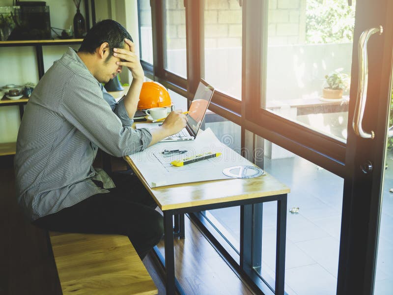 Architect in Stress, Tired, Sad, Disappointed with Project Problem ...