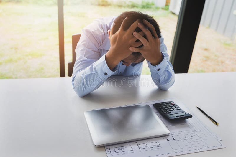 Architect in Stress, Tired, Sad, Disappointed with Project Problem ...