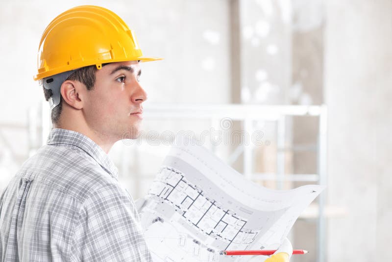 Engineer with blueprint stock image. Image of planning - 10776557