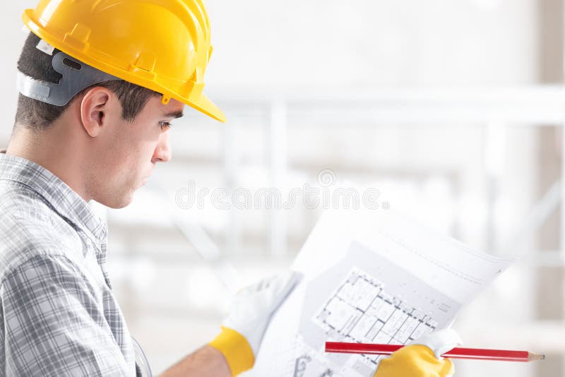Architect or Structural Engineer with Blueprint Stock Photo - Image of ...