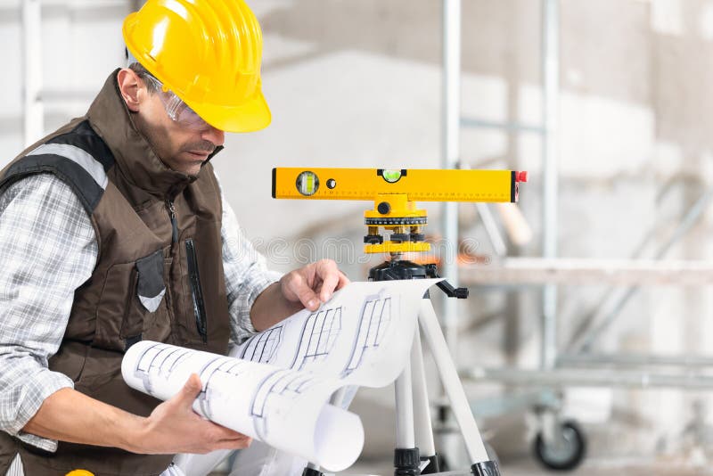 Architect Structural Engineer or Builder with Plan Stock Image - Image ...