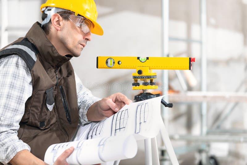 Architect Structural Engineer or Builder with Plan Stock Image - Image ...