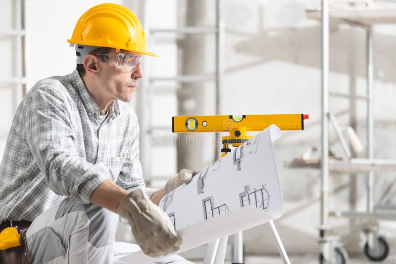 Architect Structural Engineer or Builder with Plan Stock Image - Image ...