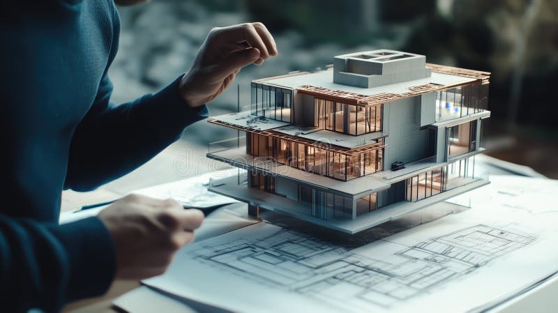 An Architect Studies a Blueprint while Planning a Building with VR ...