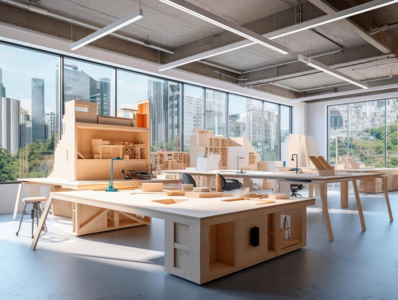 Architect Studio Drafting Printing Modeling Stock Illustration - Illustration of generative ...