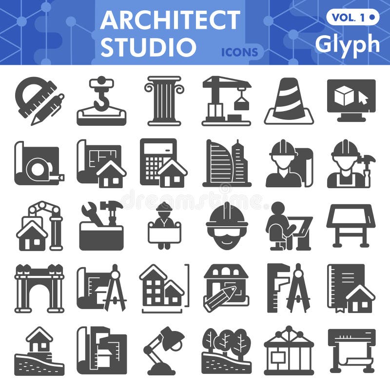 Architect Studio Symbols Collection or Sketches. Construction Bar Theme ...
