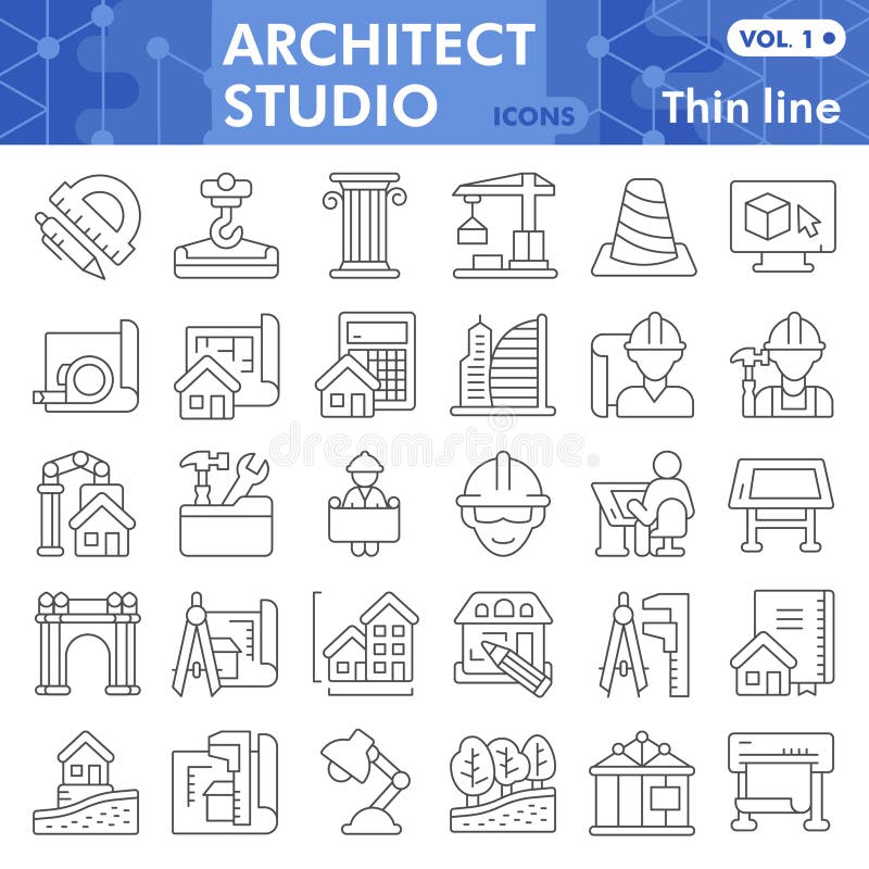 Architect Studio Symbols Collection or Sketches. Construction Bar Theme ...