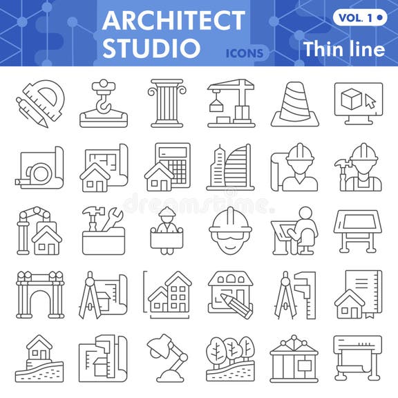 Architect Studio Symbols Collection or Sketches. Construction Bar Theme ...