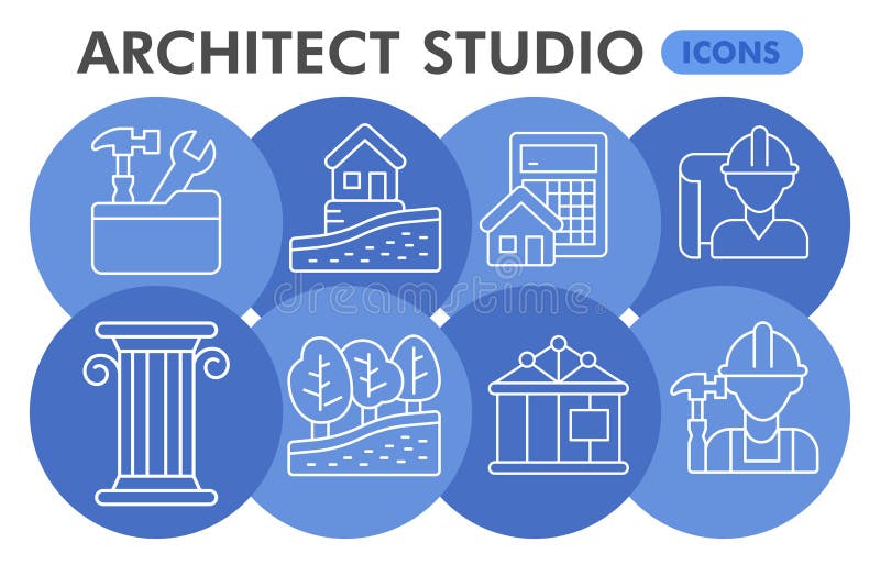Architect Studio Symbols Collection or Sketches. Construction Theme ...