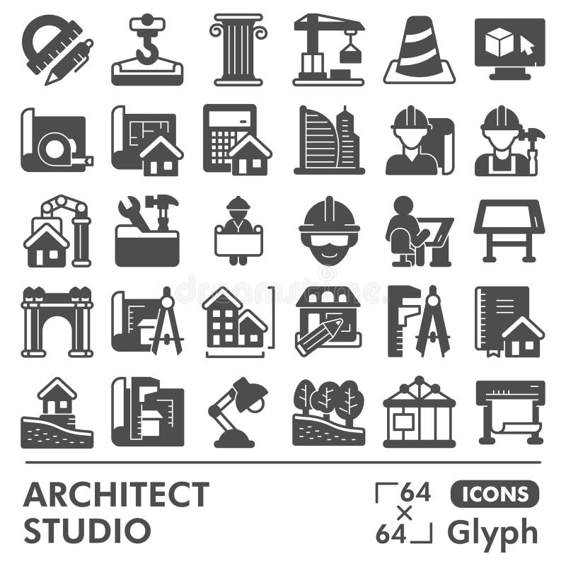 Architect Studio Symbols Collection or Sketches. Construction Theme in ...