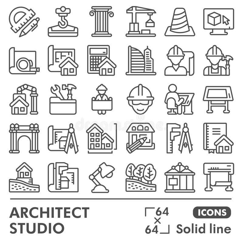 Architect Studio Symbols Collection or Sketches. Construction Theme in ...