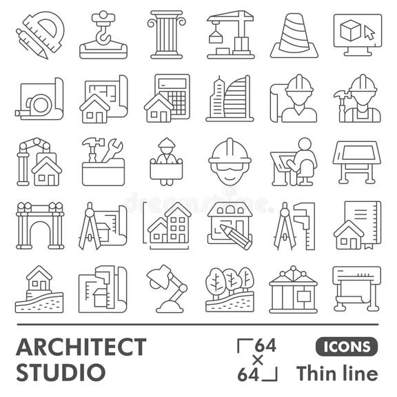 Architect Studio Symbols Collection or Sketches. Construction Theme in ...