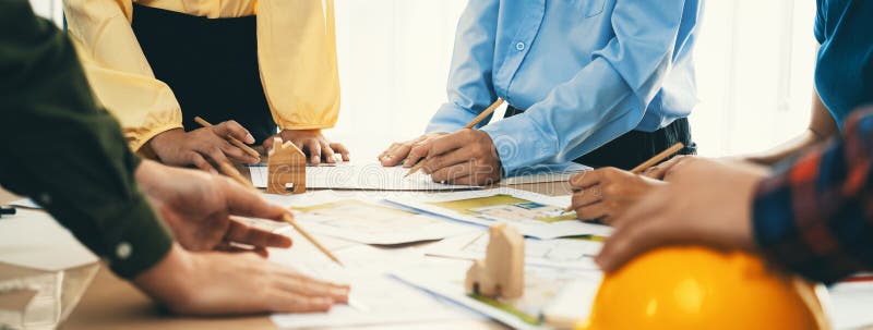 Architect Team Discuss about Architectural Project. Closeup ...