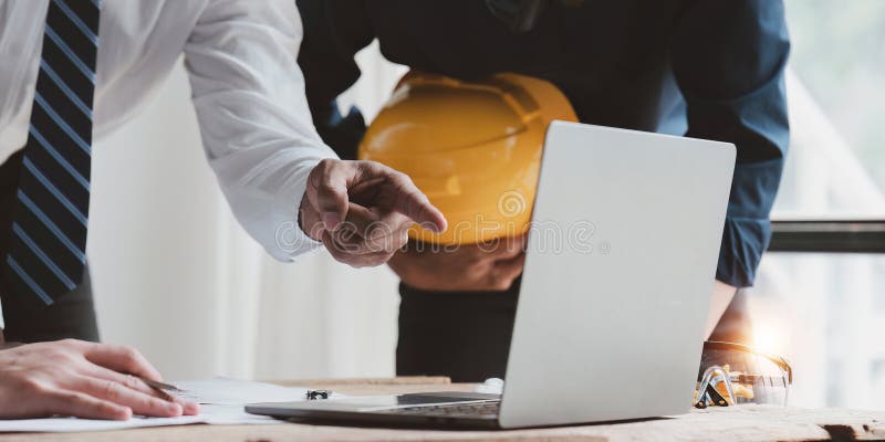 Architect Team Working with Blueprints for Architectural Plan, Engineer ...