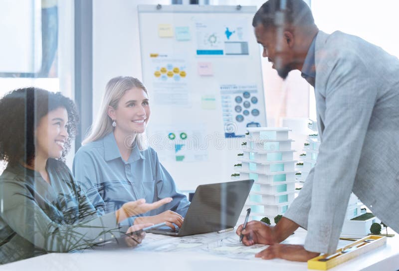 Architect Teamwork, Building Engineer or Designer on Laptop Talking ...