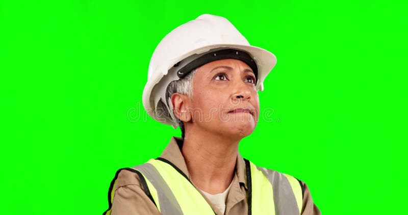 Architect Thinking, Planning and a Woman on a Green Screen for ...